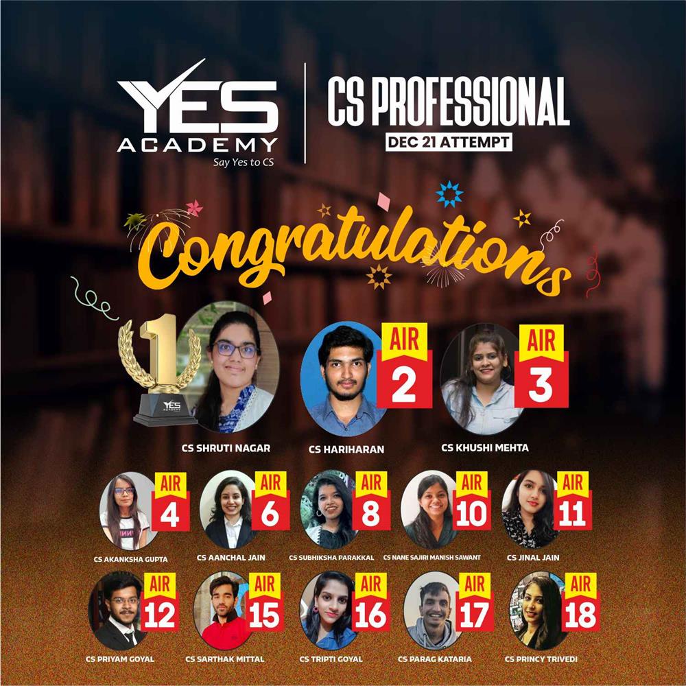 CS Executive AIR Rankers | Success Stories & Top Performers | Yes Academy